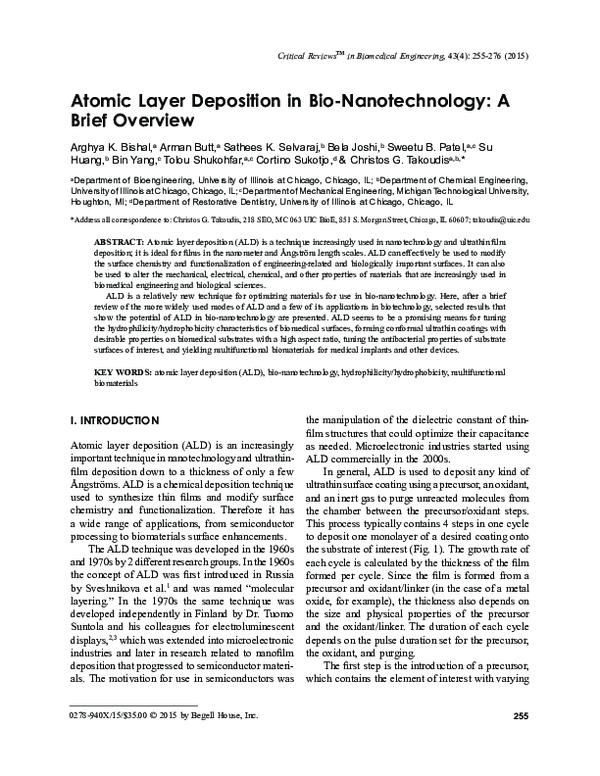 Pdf Atomic Layer Deposition In Bio Nanotechnology A Brief Overview