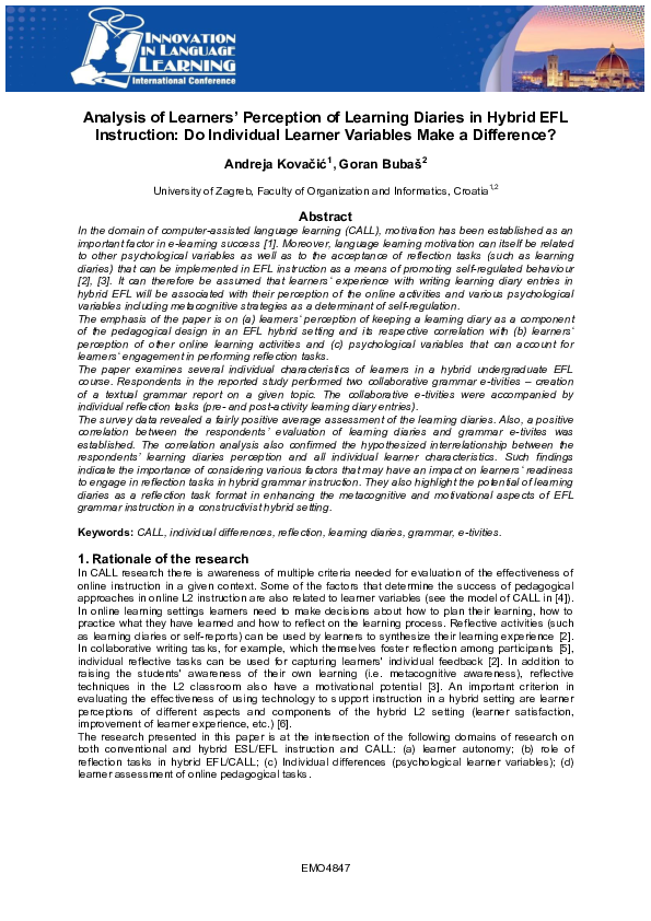 (PDF) Learners' Perception of Learning Diaries in EFL Hybrid Contexts