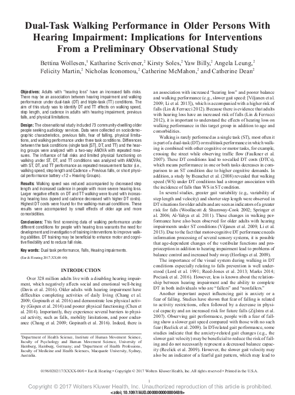 (PDF) Dual-Task Walking Performance in Older Persons With Hearing ...