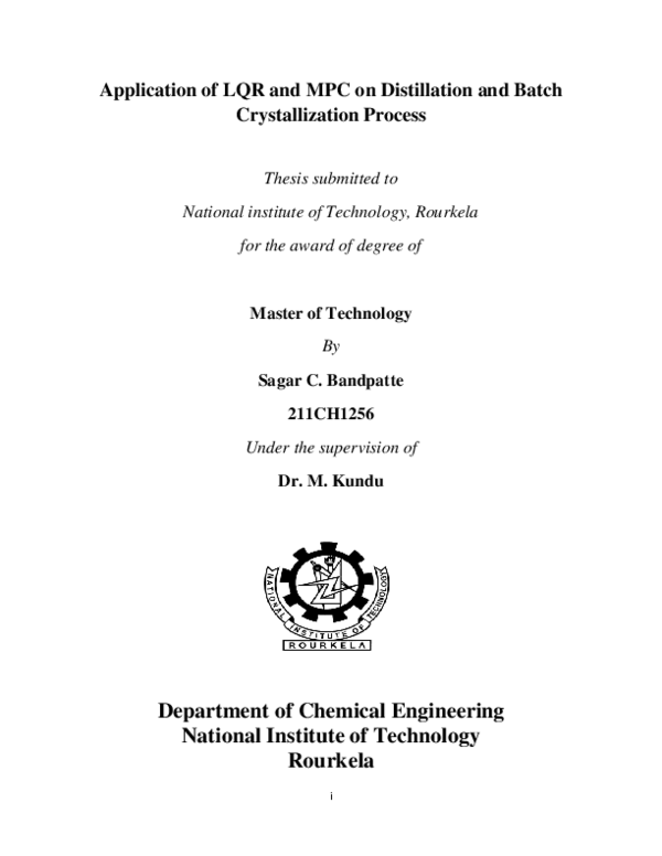 (PDF) Application of LQR and MPC on Distillation and Batch Crystallization Process