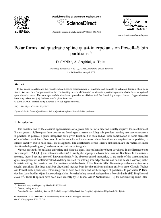 (PDF) Polar forms and quadratic spline quasi-interpolants on Powell–Sabin partitions