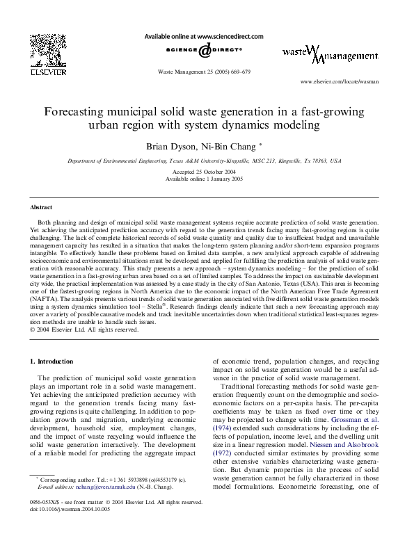(PDF) Forecasting municipal solid waste generation in a fast-growing ...