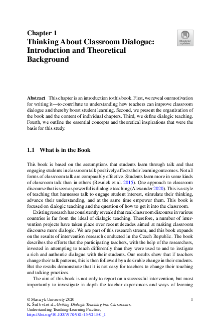 (PDF) Thinking About Classroom Dialogue: Introduction and Theoretical ...