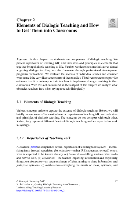 (PDF) Elements of Dialogic Teaching and How to Get Them into Classrooms
