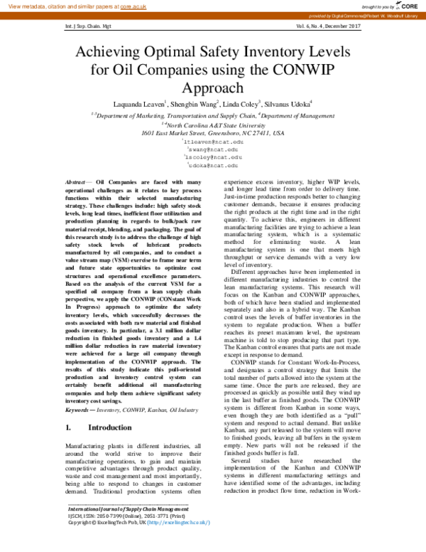Pdf Optimizing Safety Inventory In Oil Companies 
