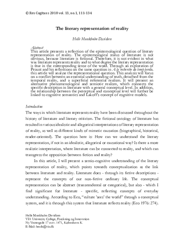 (PDF) The literary representation of reality