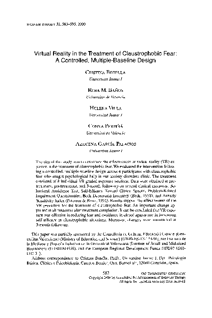 (PDF) Virtual reality in the treatment of claustrophobic fear: A ...