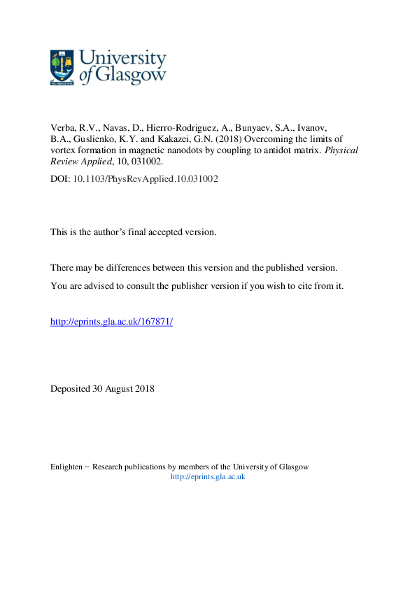 Pdf Overcoming The Limits Of Vortex Formation In Magnetic Nanodots By Coupling To Antidot Matrix