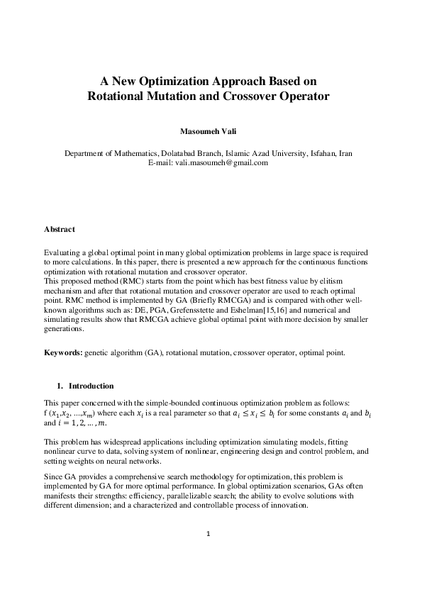 (PDF) A New Optimization Approach Based on Rotational Mutation and Crossover Operator