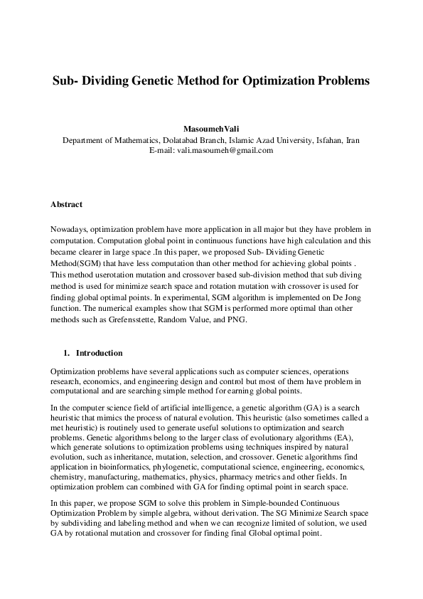 (PDF) Sub-Dividing Genetic Method for Optimization Problems