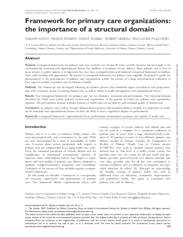 (PDF) Framework for primary care organizations: the importance of a ...