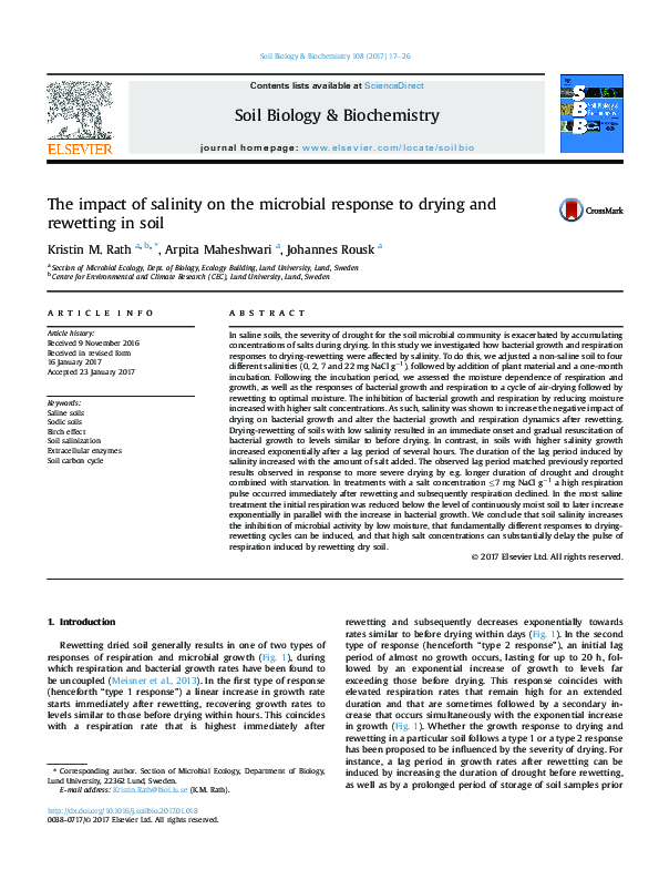(PDF) The impact of salinity on the microbial response to drying and rewetting in soil
