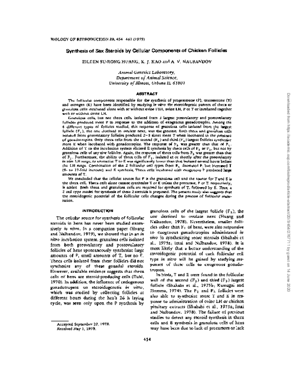 Pdf Synthesis Of Sex Steroids By Cellular Components Of Chicken Follicles