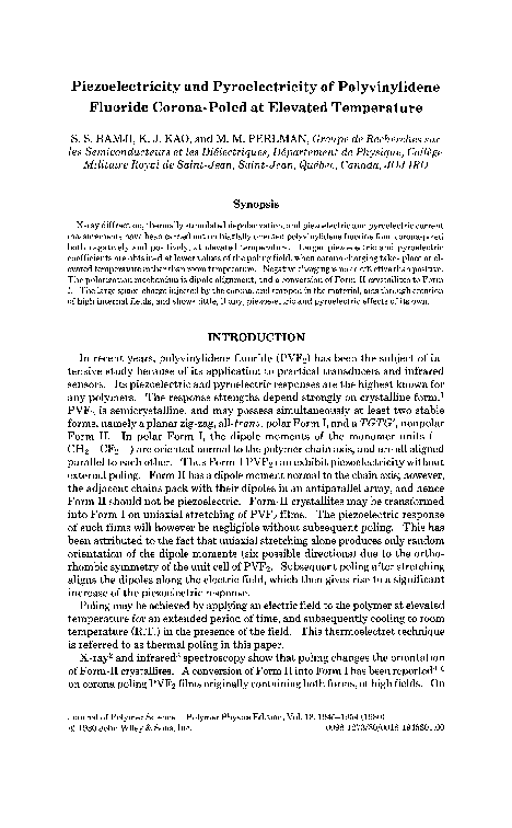 (PDF) Piezoelectricity and pyroelectricity of polyvinylidene fluoride corona-poled at elevated ...