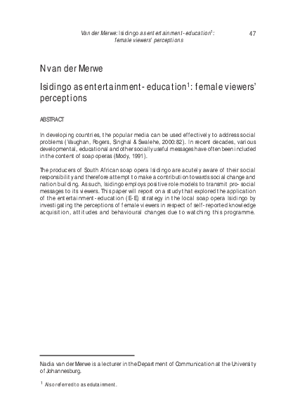 (PDF) Isidingo as entertainment-education