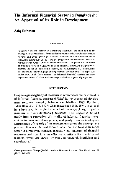(PDF) The Informal Financial Sector in Bangladesh: An Appraisal of its ...