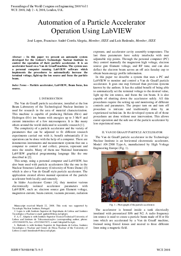 (PDF) Automation of a Particle Accelerator Operation Using LabVIEW