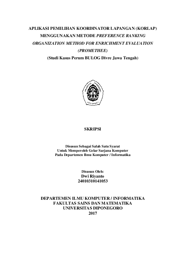 (PDF) APLIKASI PEMILIHAN KOORDINATOR LAPANGAN (KORLAP)MENGGUNAKAN ...