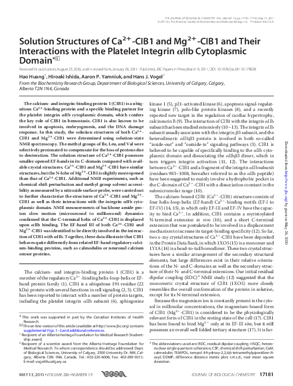 (PDF) Solution Structures of Ca2+-CIB1 and Mg2+-CIB1 and Their ...
