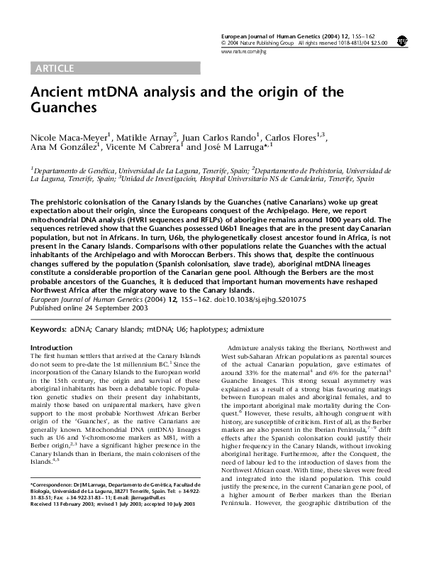 (PDF) Ancient mtDNA analysis and the origin of the Guanches