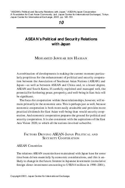 (PDF) ASEAN's Political and Security Relations with Japan