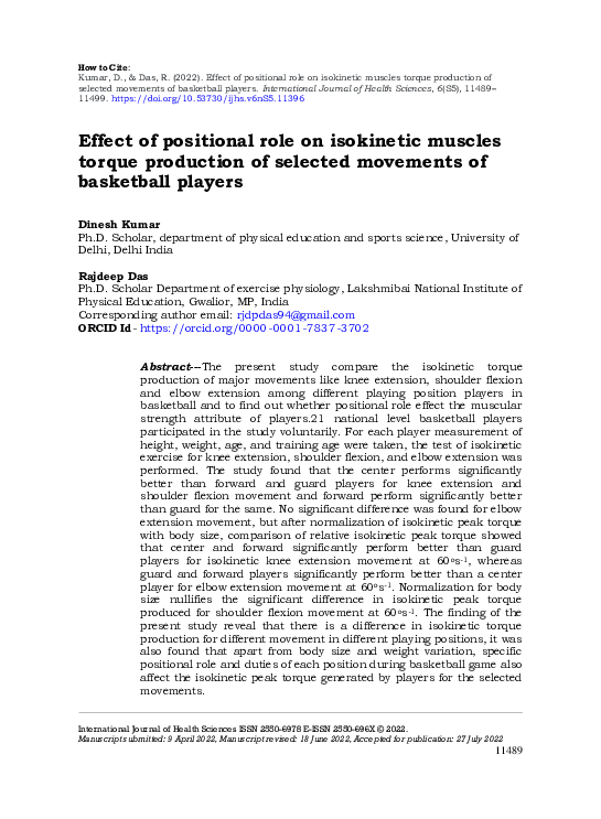 (PDF) Effect of positional role on isokinetic muscles torque production of selected movements of ...
