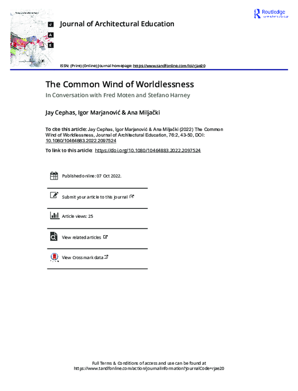 (PDF) The Common Wind of Worldlessness (In Conversation with Stefano ...