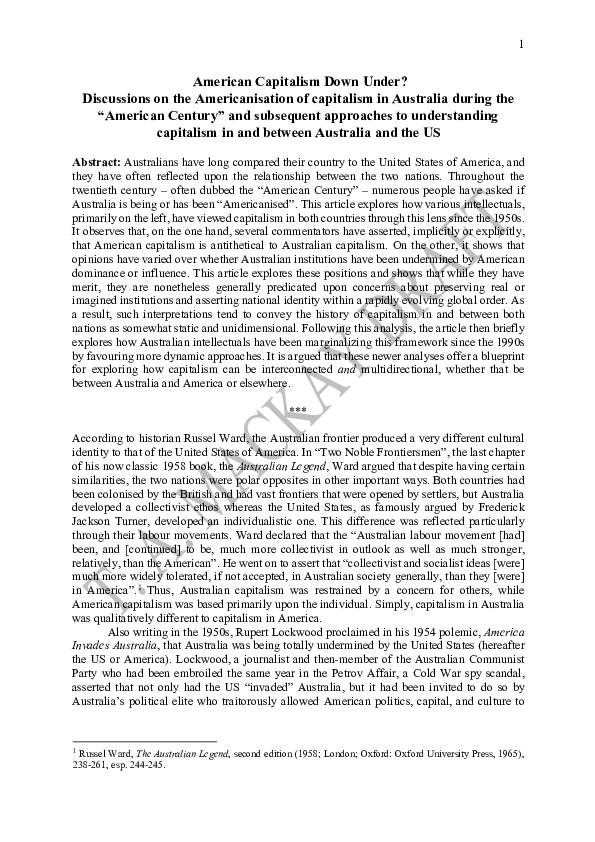 (PDF) American Capitalism Down Under? Capitalism and the ...