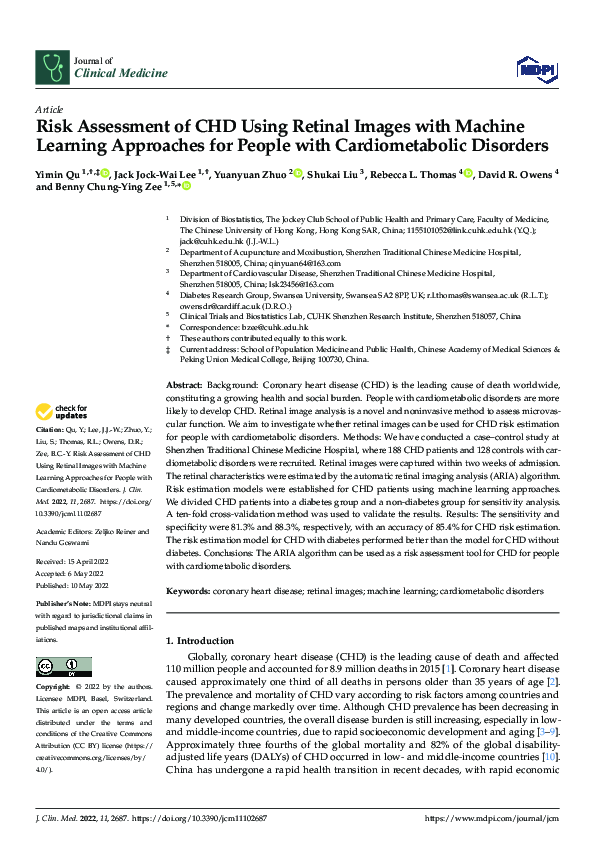 (PDF) Risk Assessment of CHD Using Retinal Images with Machine Learning ...