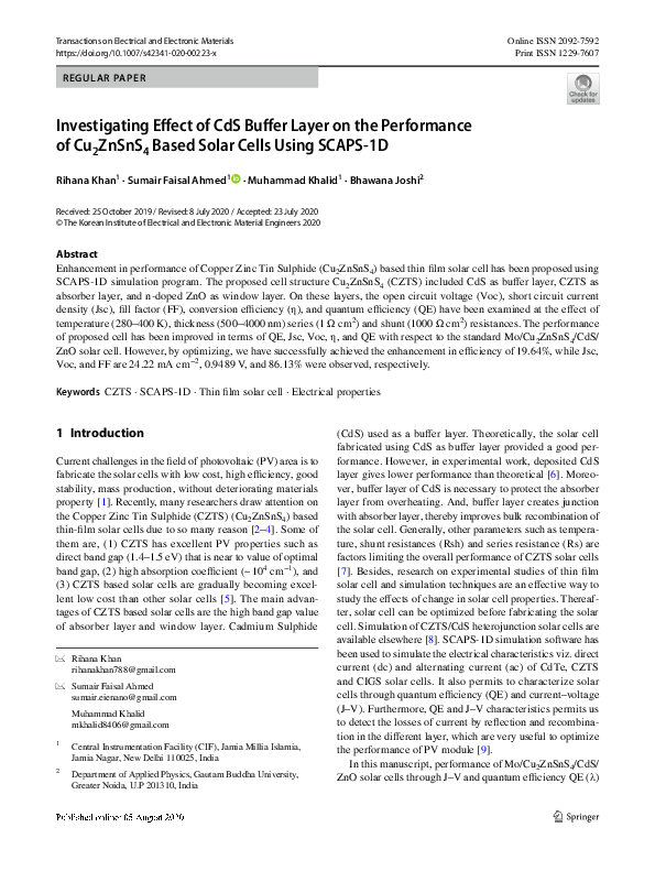 Investigating Effect of CdS Buffer Layer on the Performance of ...