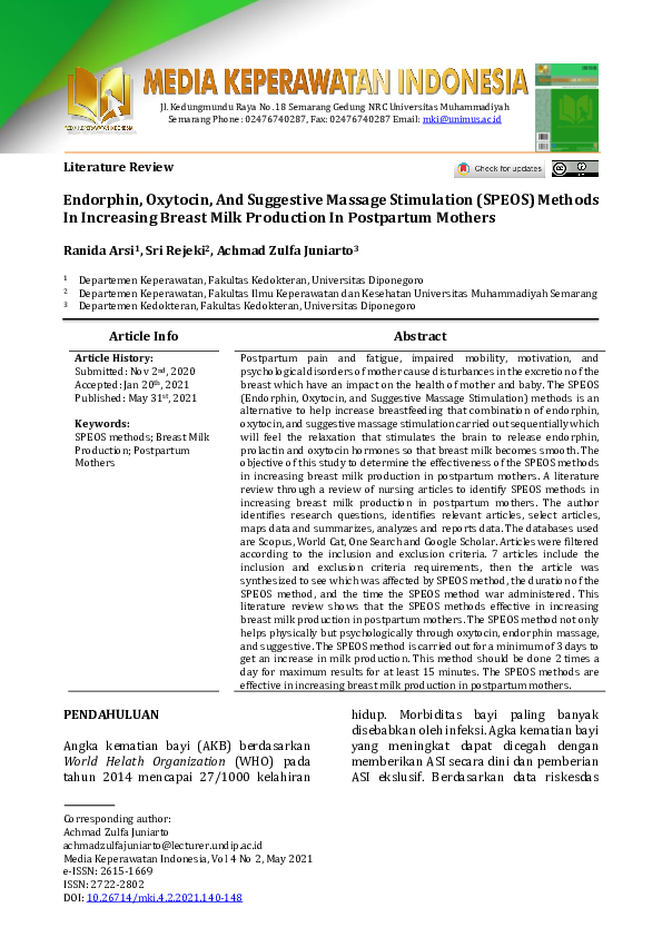 (PDF) Endorphin, Oxytocin, And Suggestive Massage Stimulation (SPEOS) Methods In Increasing ...