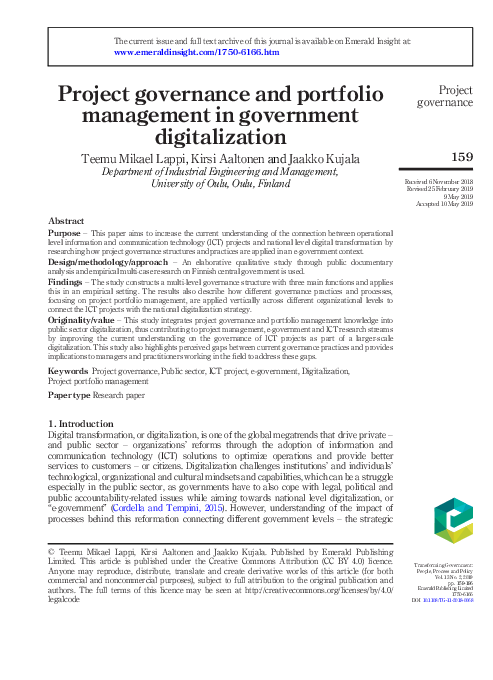 (PDF) Project governance and portfolio management in government ...