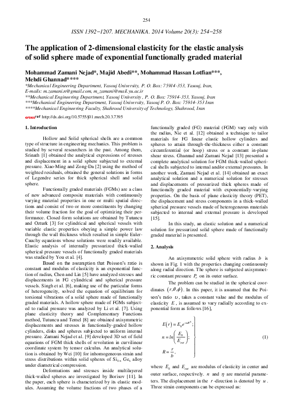 (PDF) The application of 2-dimensional elasticity for the elastic analysis of solid sphere made ...