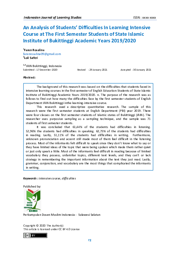 (PDF) An Analysis of Students’ Difficulties In Learning Intensive ...