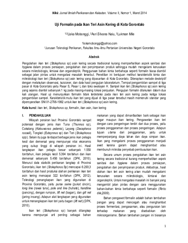 (PDF) Uji Formalin pada Ikan Teri Asin Kering di Kota Gorontalo ...