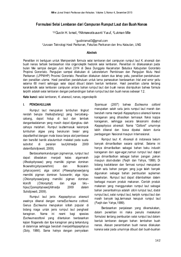 (PDF) Formulasi Selai Lembaran dari Campuran Rumput Laut dan Buah Nanas