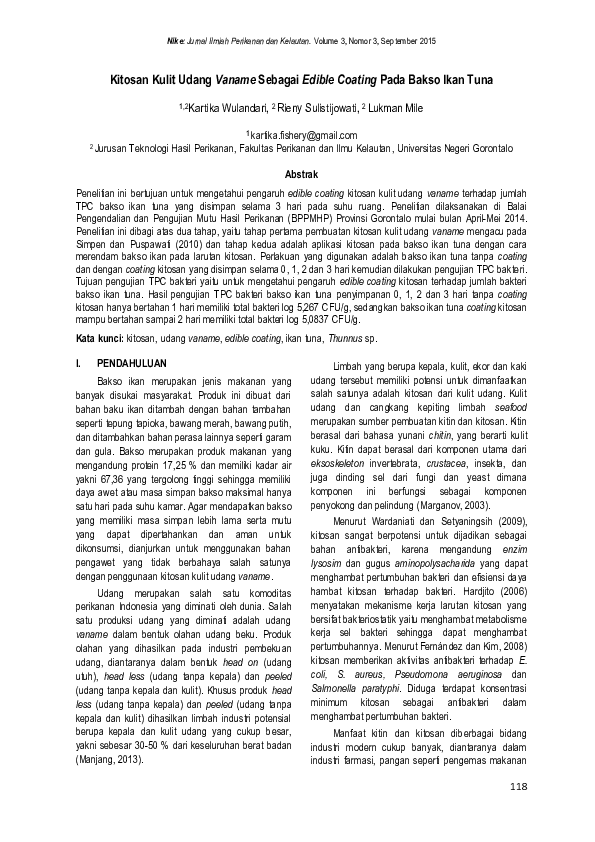 (PDF) Kitosan Kulit Udang Vaname Sebagai Edible Coating Pada Bakso Ikan ...