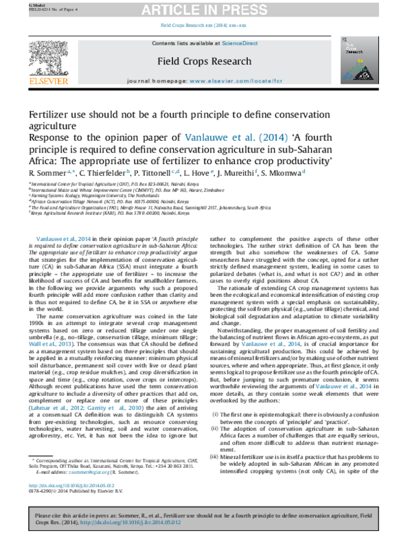 (PDF) Fertilizer use should not be a fourth principle to define conservation agriculture