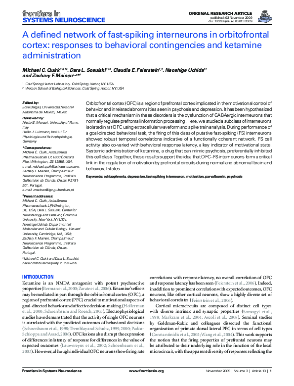 (PDF) A defined network of fast-spiking interneurons in orbitofrontal cortex: responses to ...