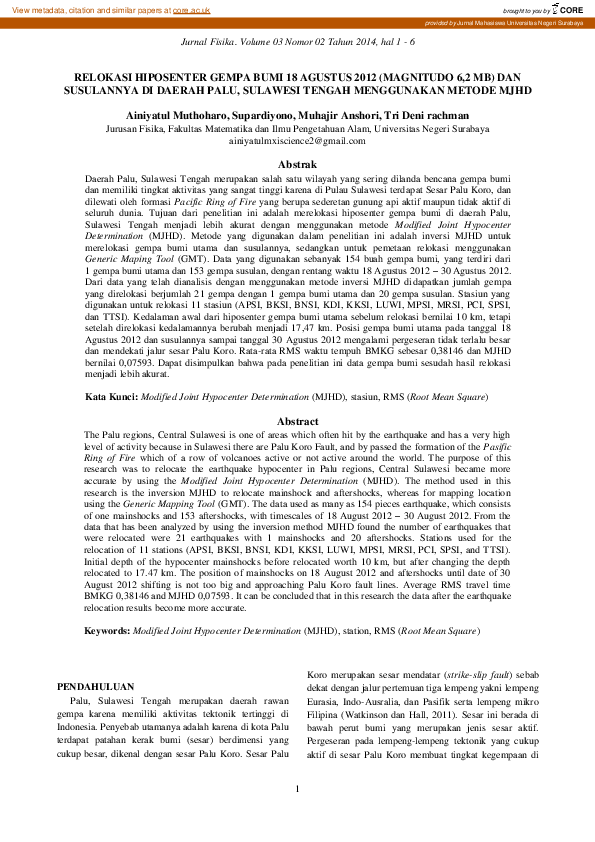 (PDF) Relokasi Hiposenter Gempa Bumi 18 Agustus 2012 (Magnitudo 6,2 MB ...