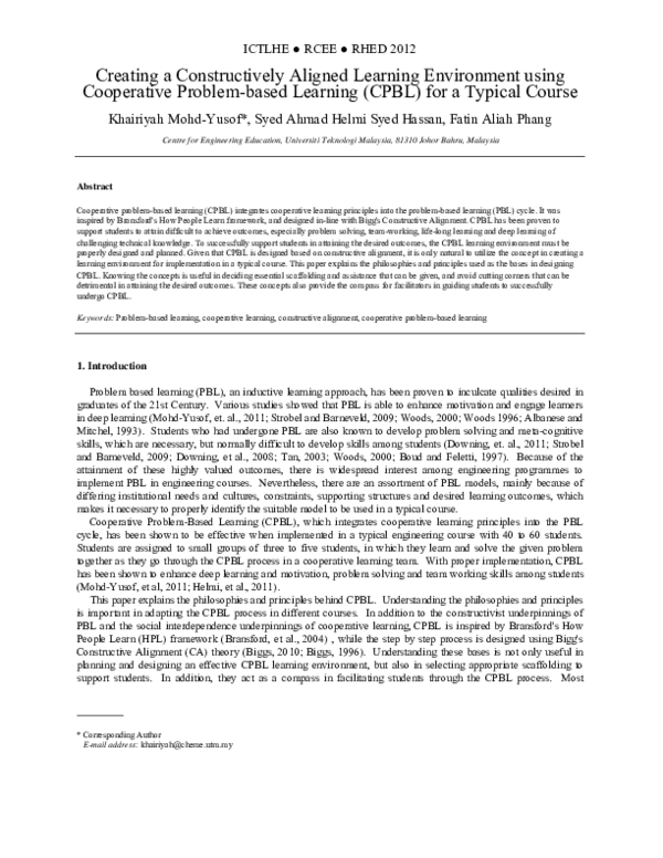 Pdf Creating A Constructively Aligned Learning Environment Using 8105