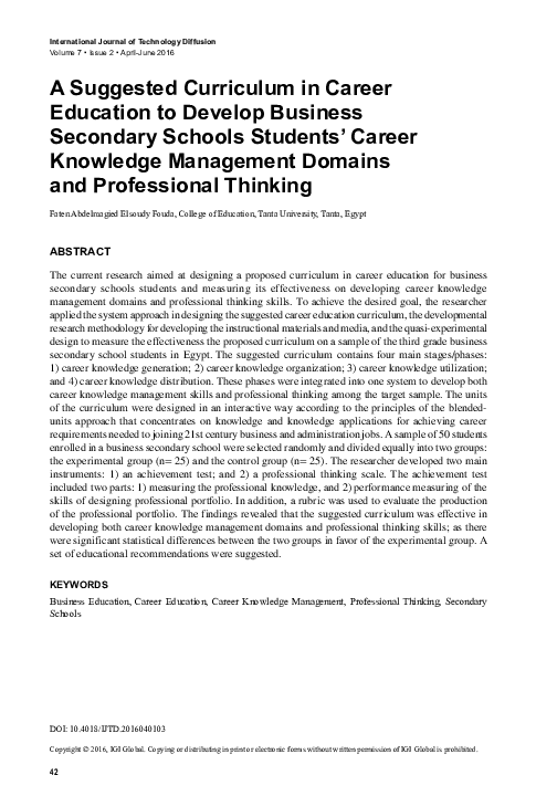 (PDF) A Suggested Curriculum in Career Education to Develop Business Secondary Schools Students ...