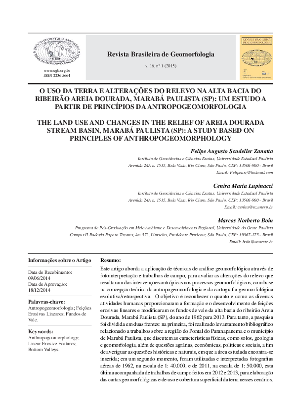 (PDF) The Land Use and Changes in the Relief of Areia Dourada Stream ...