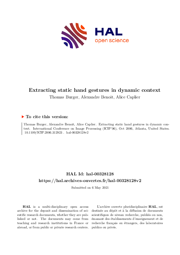 Pdf Extracting Static Hand Gestures In Dynamic Context