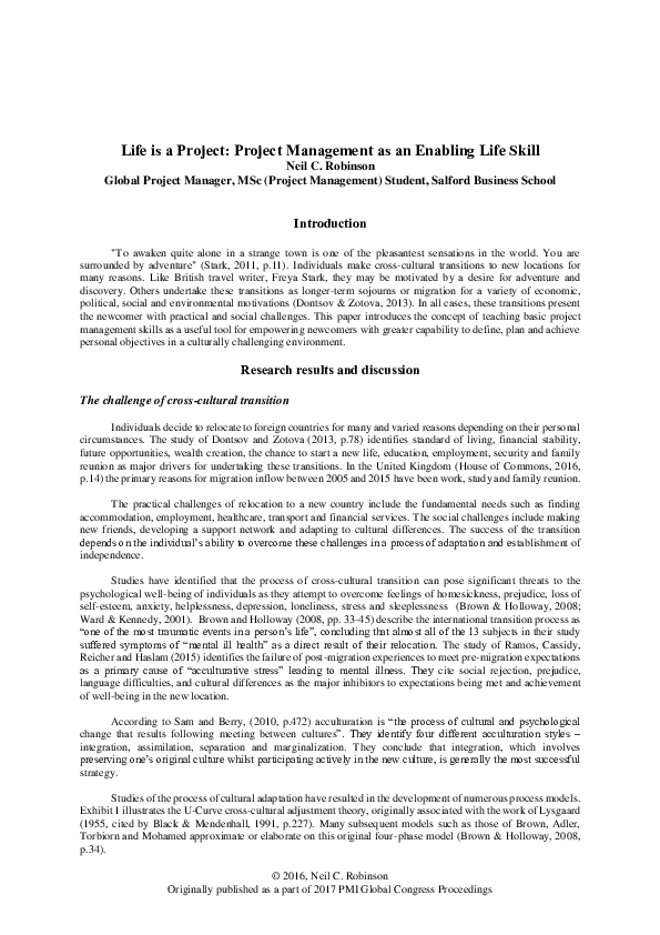 (PDF) Life is a Project: Project Management as an Enabling Life Skill