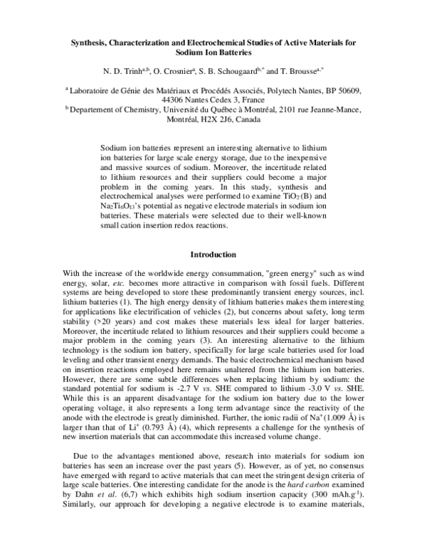(PDF) Synthesis, Characterization and Electrochemical Studies of Active Materials for Sodium Ion ...