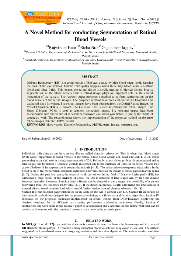(PDF) A Novel Method for conducting Segmentation of Retinal Blood Vessels (PDF) A Novel Method for conducting Segmentation of Retinal Blood Vessels