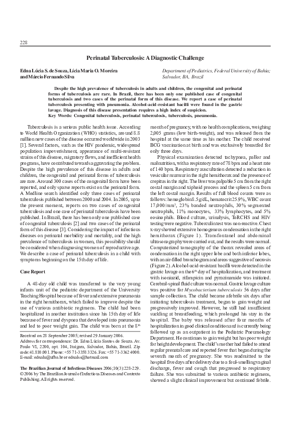 (PDF) Perinatal tuberculosis: a diagnostic challenge