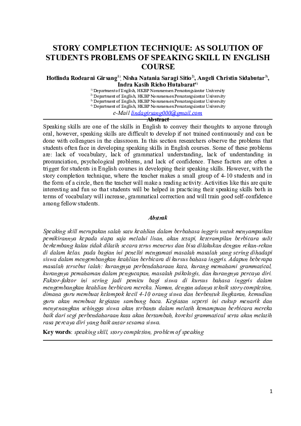 (DOC) STORY COMPLETION TECHNIQUE: AS SOLUTION OF STUDENTS PROBLEMS OF ...