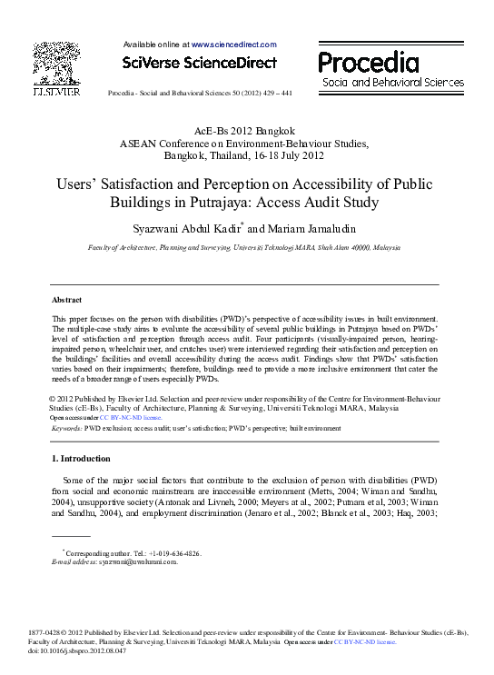 (PDF) Users’ Satisfaction and Perception on Accessibility of Public ...